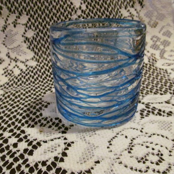 UNBRANDED | Accents | Vintage Blue Hand Blown Glass String Art Vase ...